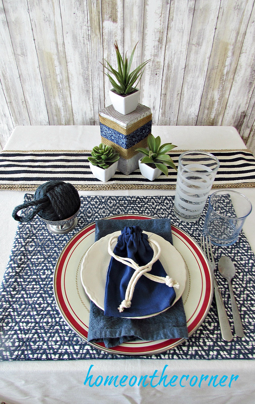 Navy, Red and White Table Setting – HOME ON THE CORNER