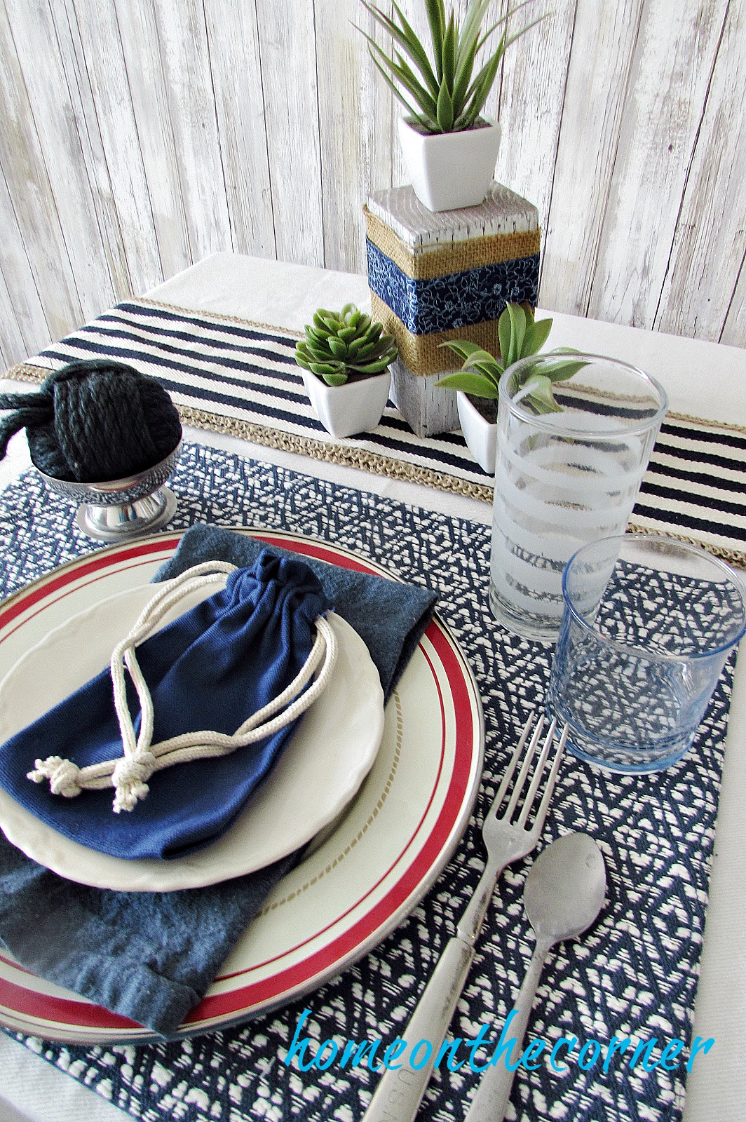 Navy, Red and White Table Setting – HOME ON THE CORNER