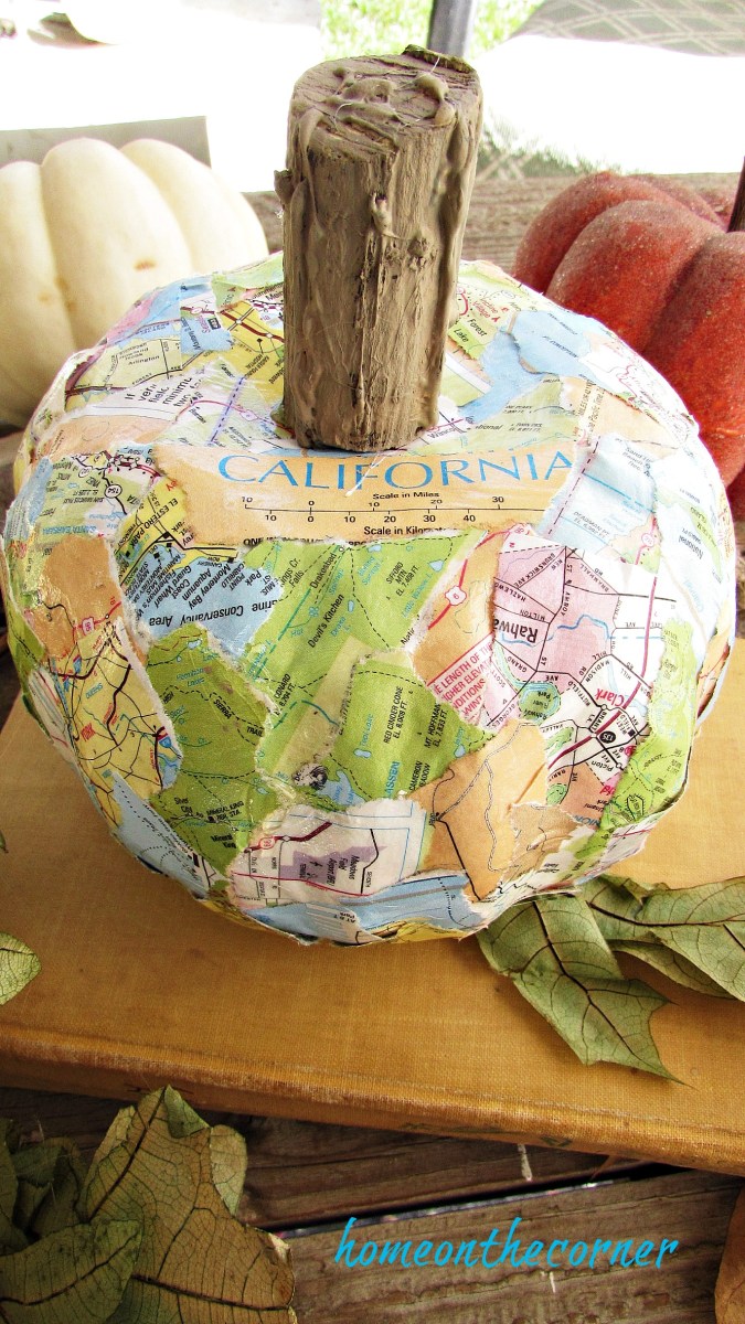 Decoupage Pumpkin with Maps – HOME ON THE CORNER